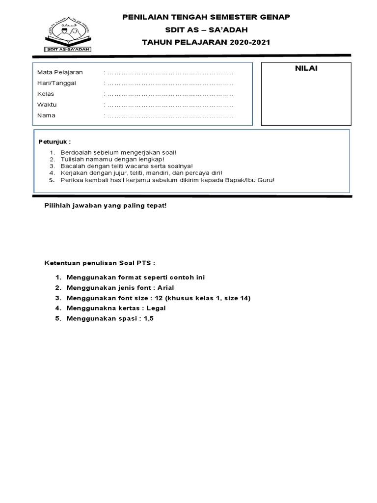 Format Soal Word PTS | PDF | Karier & Perkembangan