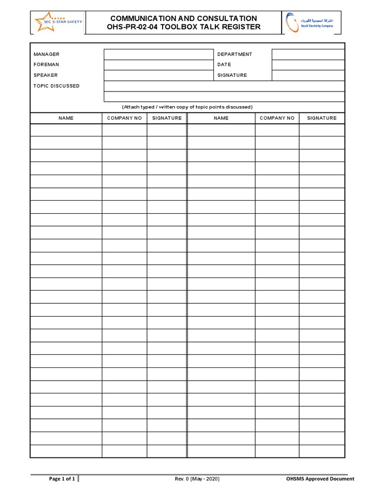 02-F04 Toolbox Talk Record | PDF