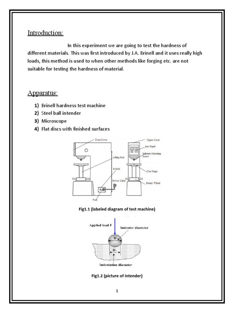 1) Brinell Hardness Test Machine 2) Steel Ball Intender 3) Microscope 4 ...