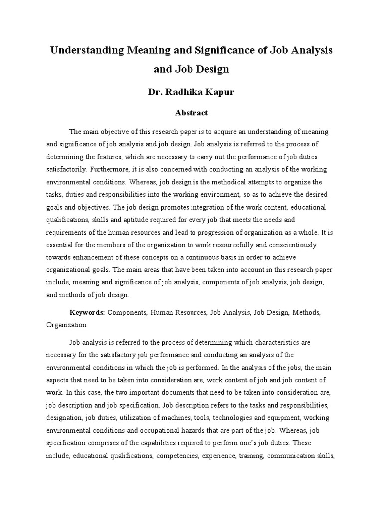 Understanding Meaning and Significance of Job Analysis and Job Design ...