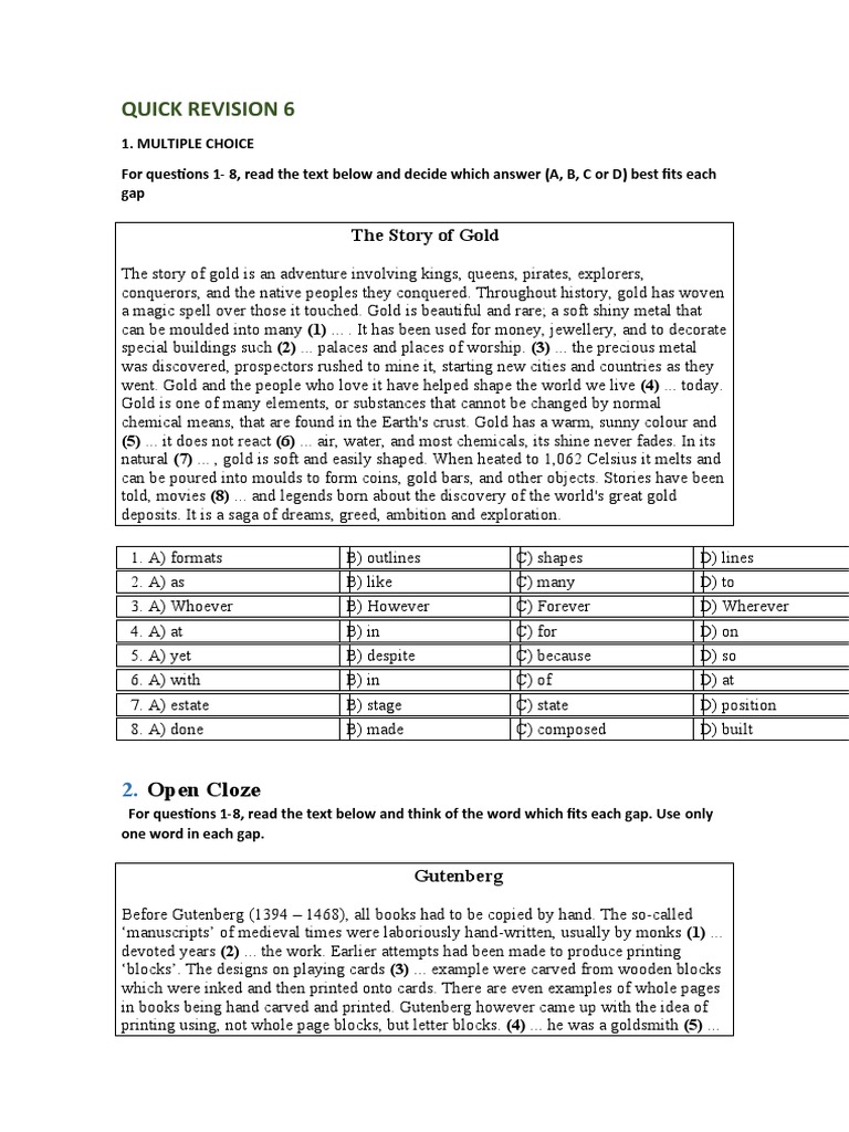 Quick Revision 6: The Story of Gold | PDF | Johannes Gutenberg | Gold