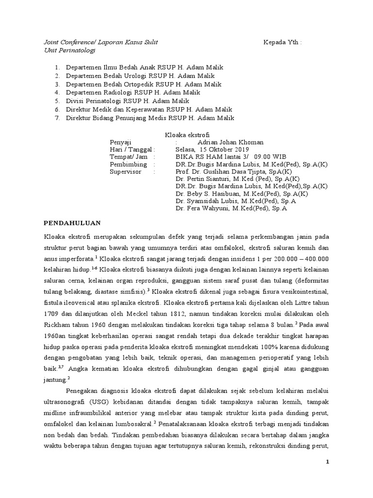 Laporan Kasus Kloaka Ekstrofi dan Gastroskisis | PDF | Pengembangan ...