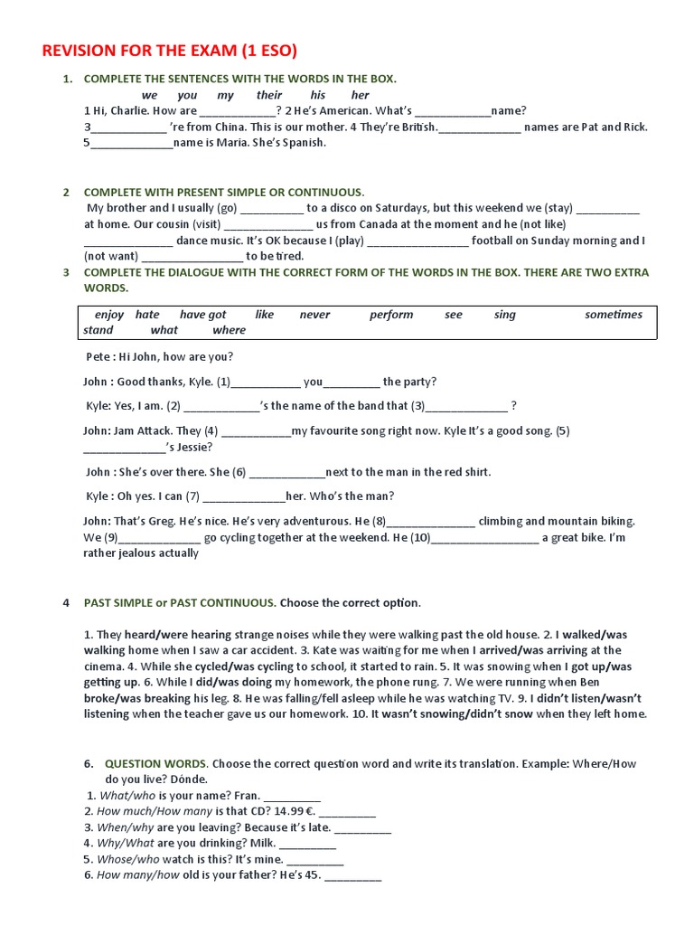 1 ESO Exam Revision Exercises | PDF | Language Arts & Discipline ...