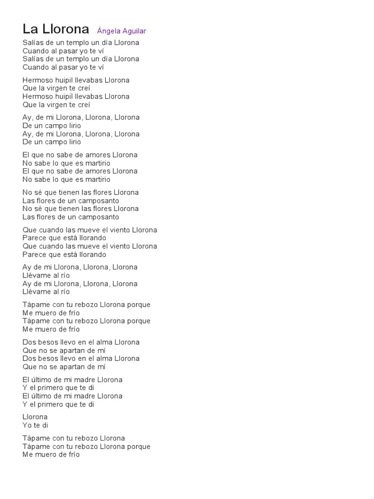 La Llorona: Letra de Ángela Aguilar | PDF