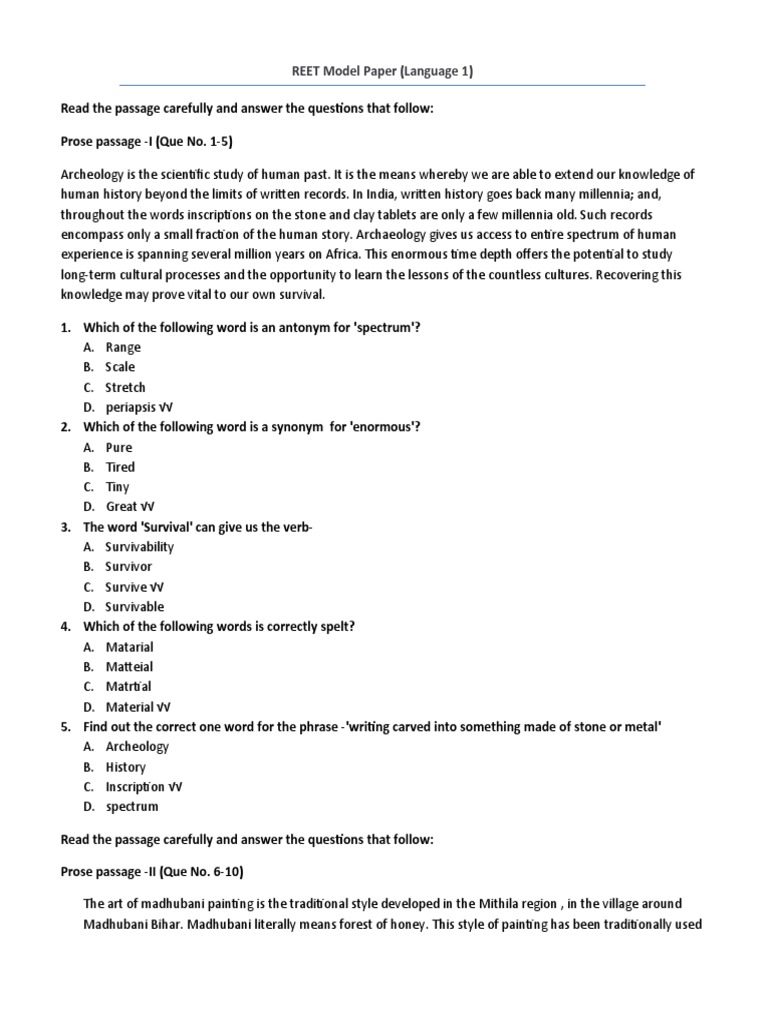 REET Model Paper L1-1 | PDF | English Language | Grammar