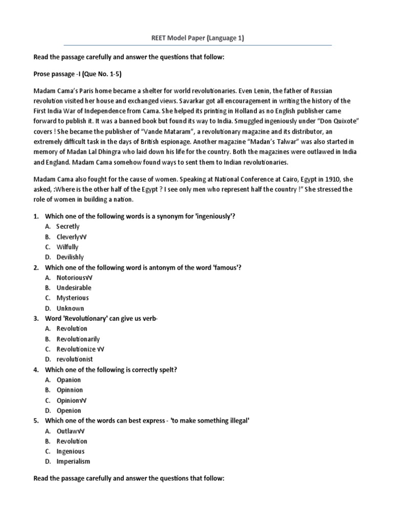 REET Model Paper L1-3 | PDF | Language Education | Human Communication