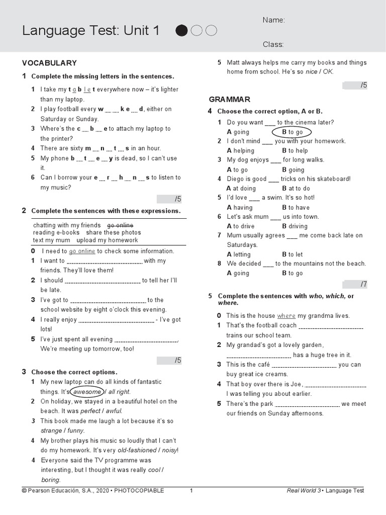 Language Test: Unit 1: Vocabulary 1 Grammar 4 | PDF | Linguistics