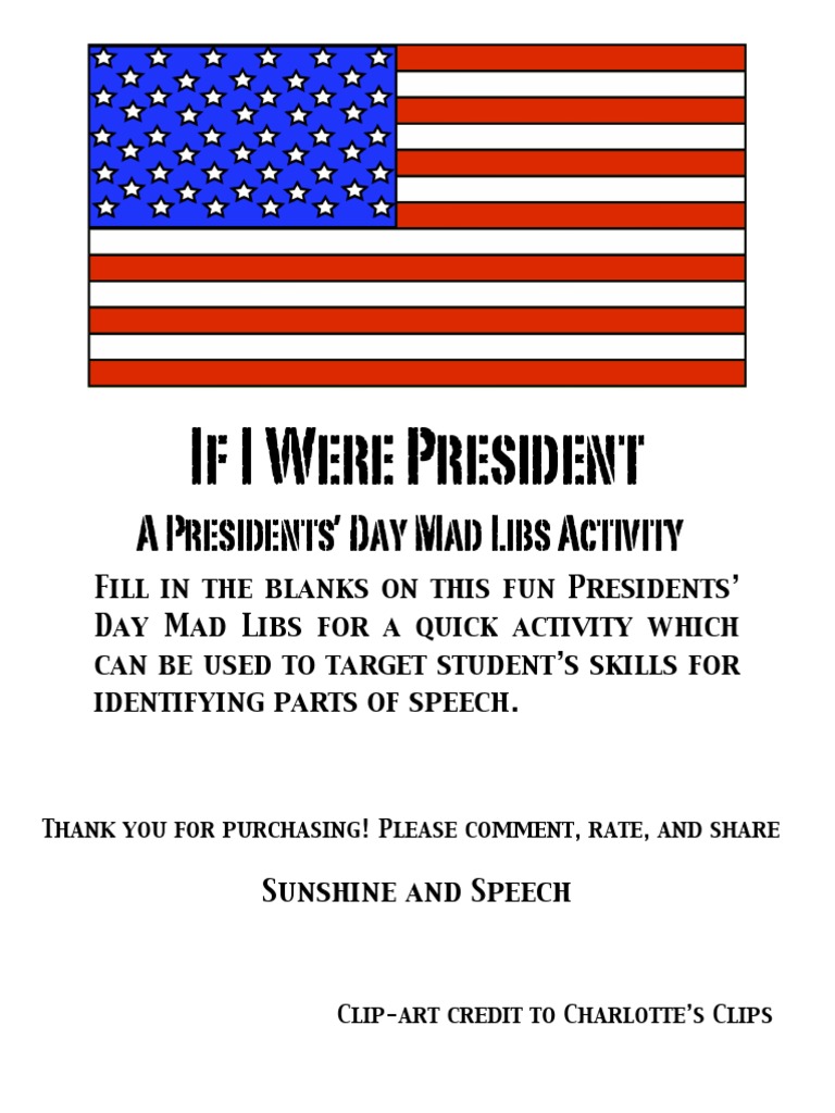 If I Were President: A Presidents' Day Mad Libs Activity | PDF