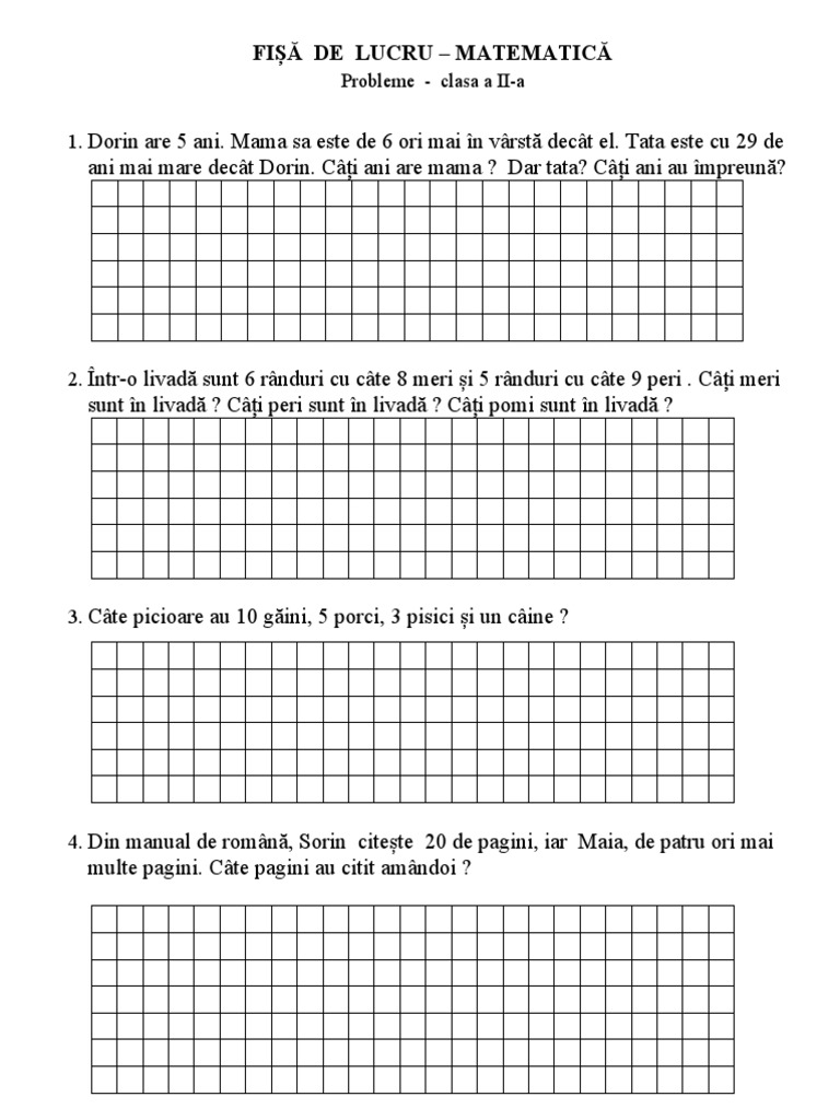 Fisa de Lucru Mate Probleme Clasa 2 Temă | PDF