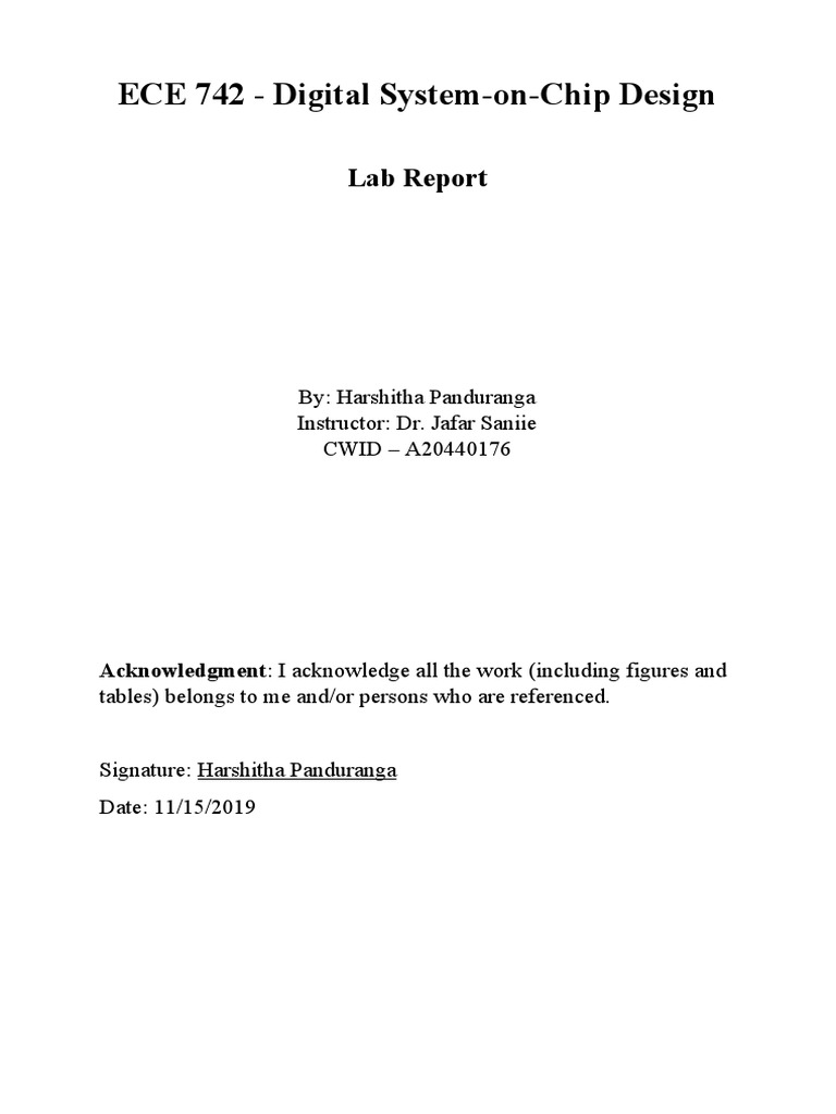 ECE 742 - Digital System-on-Chip Design Lab Report | PDF | Vhdl | Computer Science