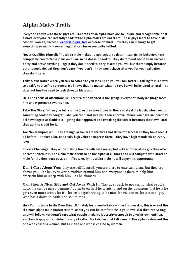 Alpha Males Traits: Leadership Qualities | PDF | Thought | Body Language
