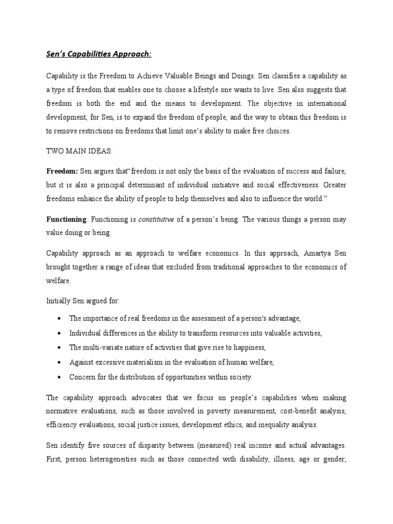 Sen's Capability Approach Explained | PDF | Economies | Economics