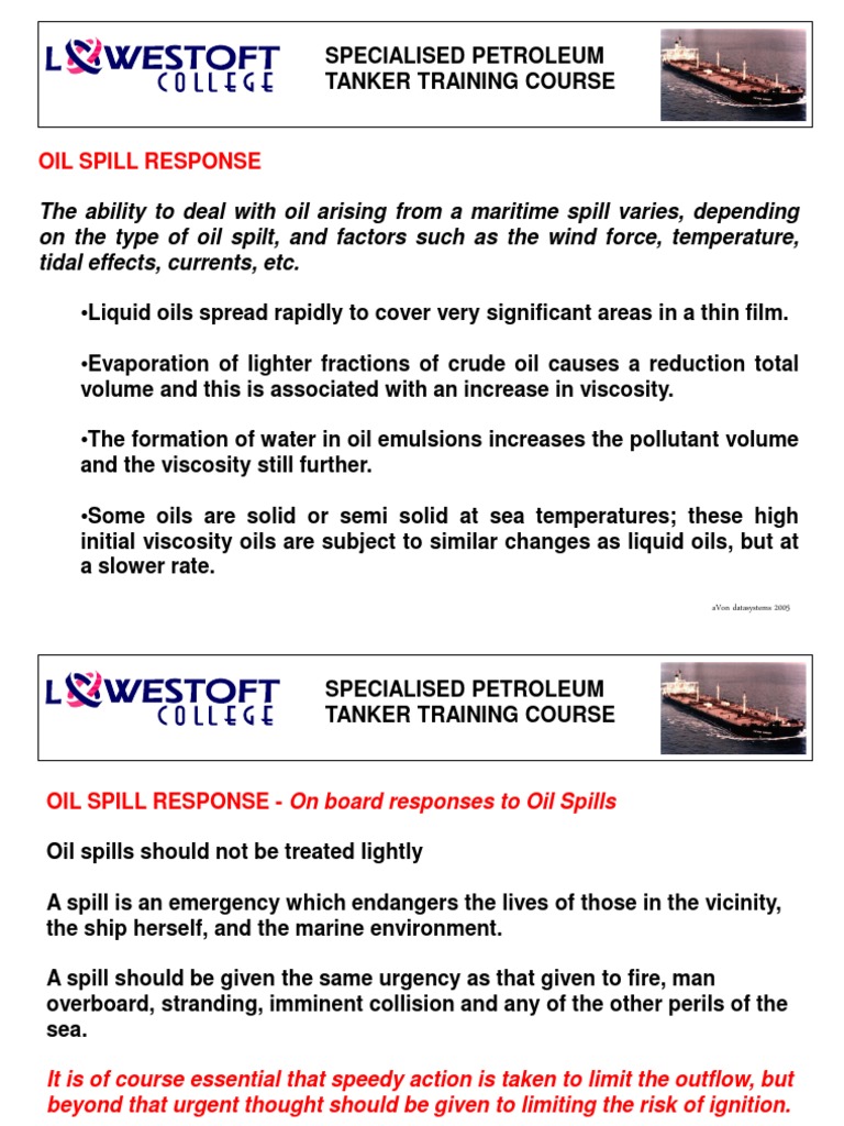 Specialised Petroleum Tanker Training Course: Oil Spill Response | PDF ...