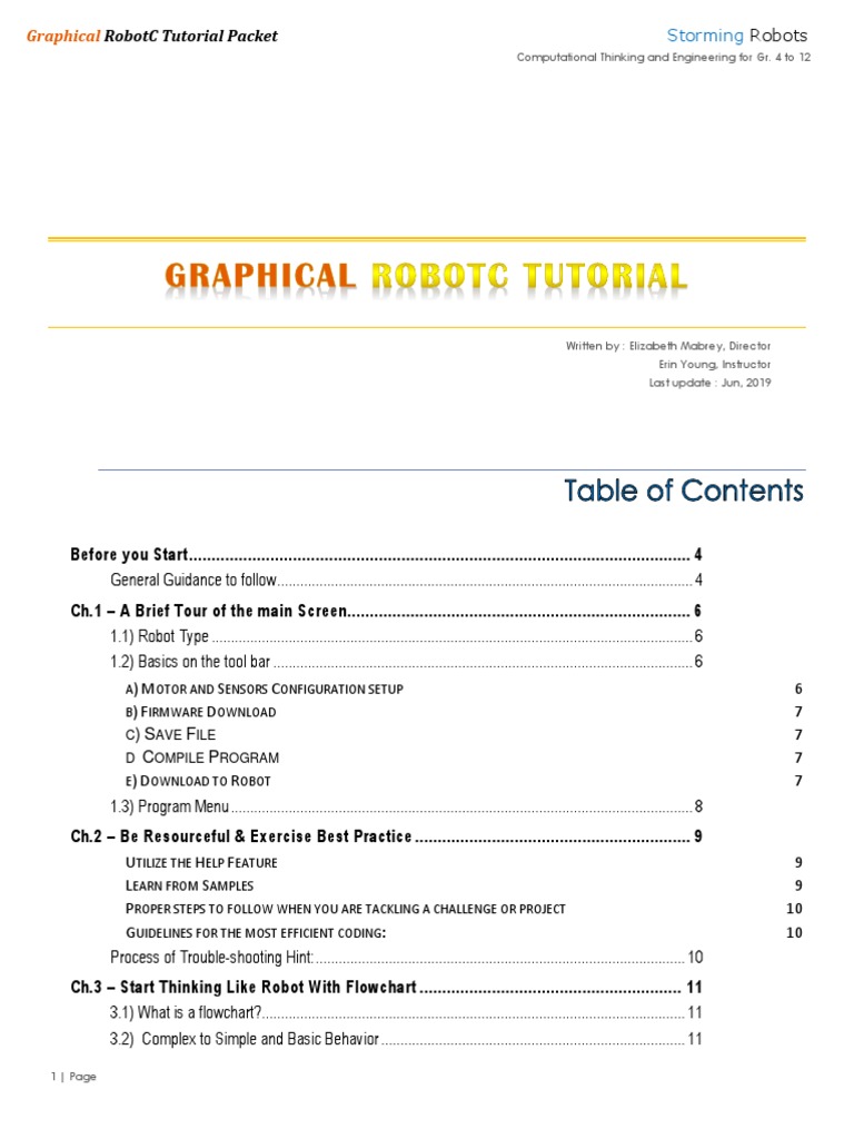 Robotc Tutorial Packet: Graphical | PDF | Robotics | Boolean Data Type
