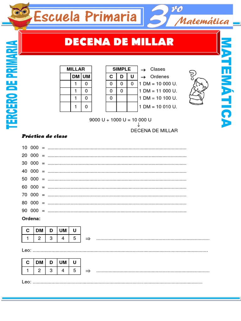 Ejercicios de Decenas de Millar para Primaria | PDF | Enseñanza de ...