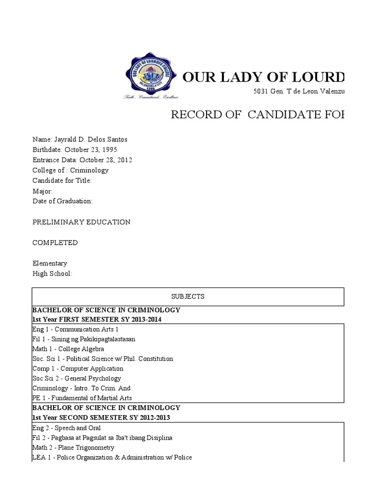 Jayrald D. Delos Santos B.S. Criminology - Graduating 2021 | PDF | Forensic Science | Criminology