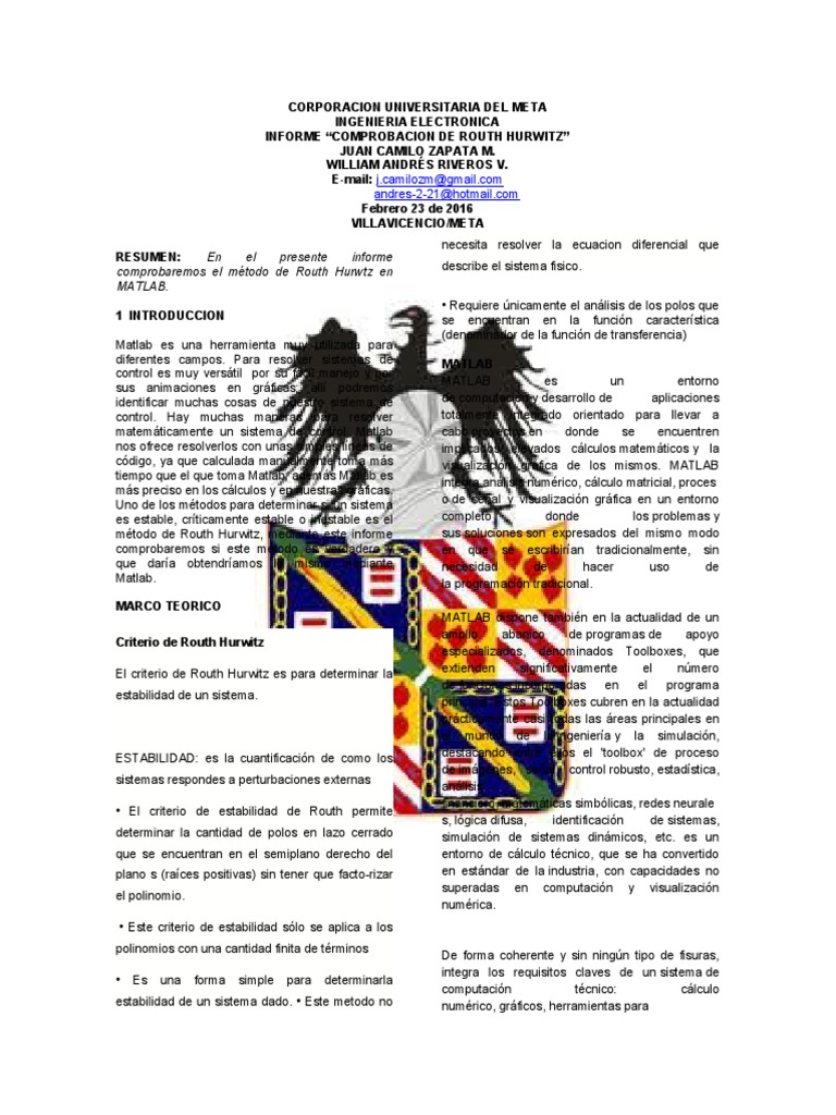 Routh Hurwitz en Matlab | PDF | Matlab | Simulación