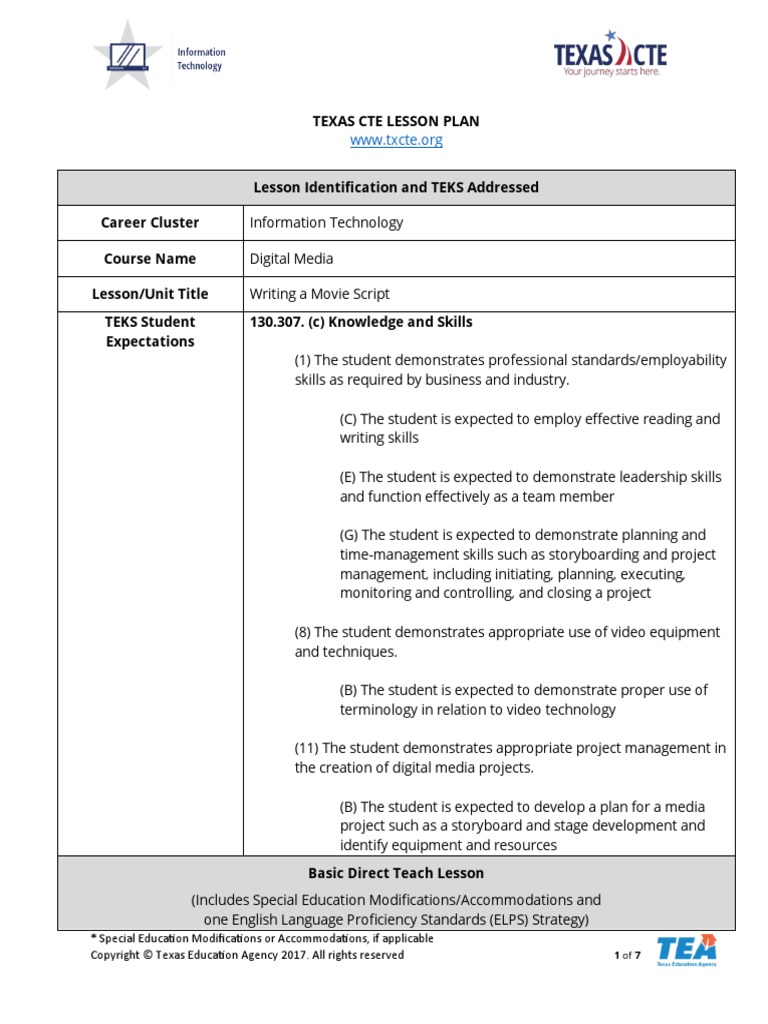 Lesson Plan Writing A Movie Script - 0 | PDF | Special Education ...