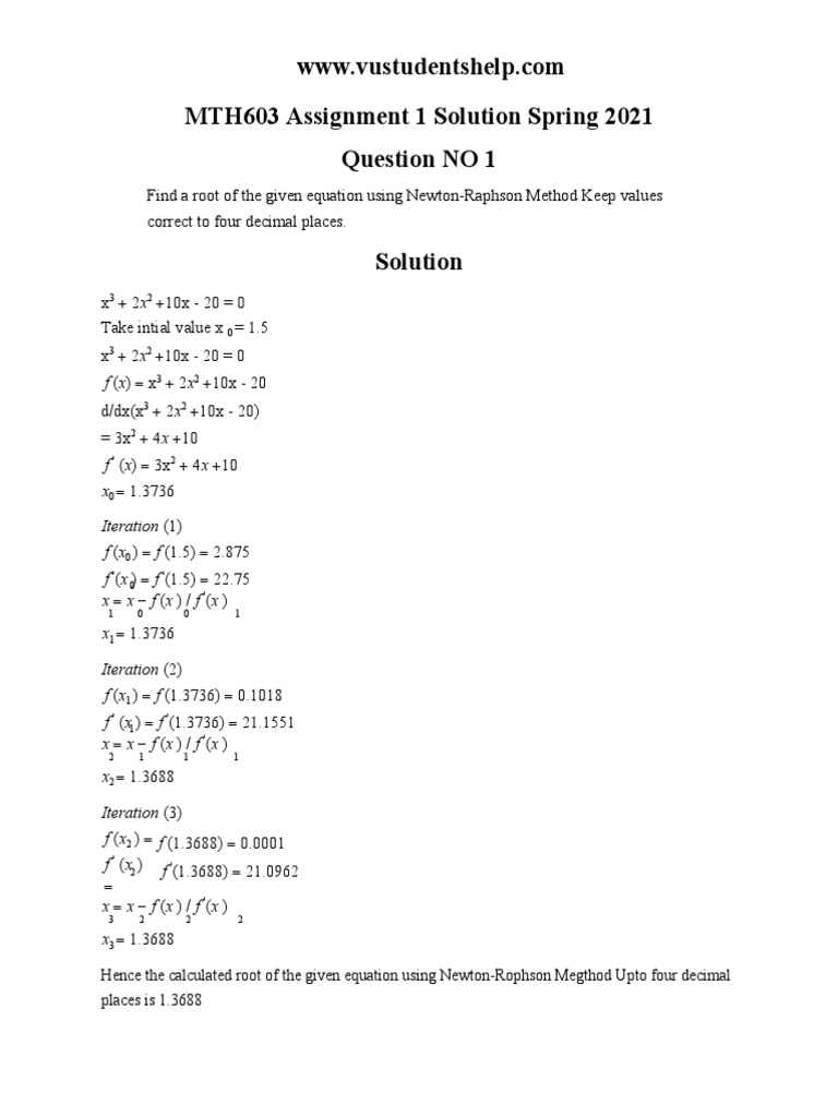 MTH603 Assignment 1 Solution Spring 2021 Question NO 1 | PDF