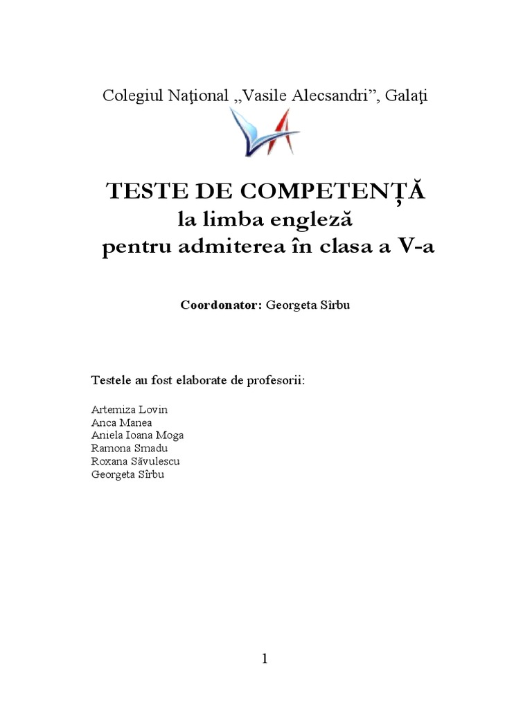 Teste Admitere La Limba Engleza Clasa 5 CNVA 2020 | PDF