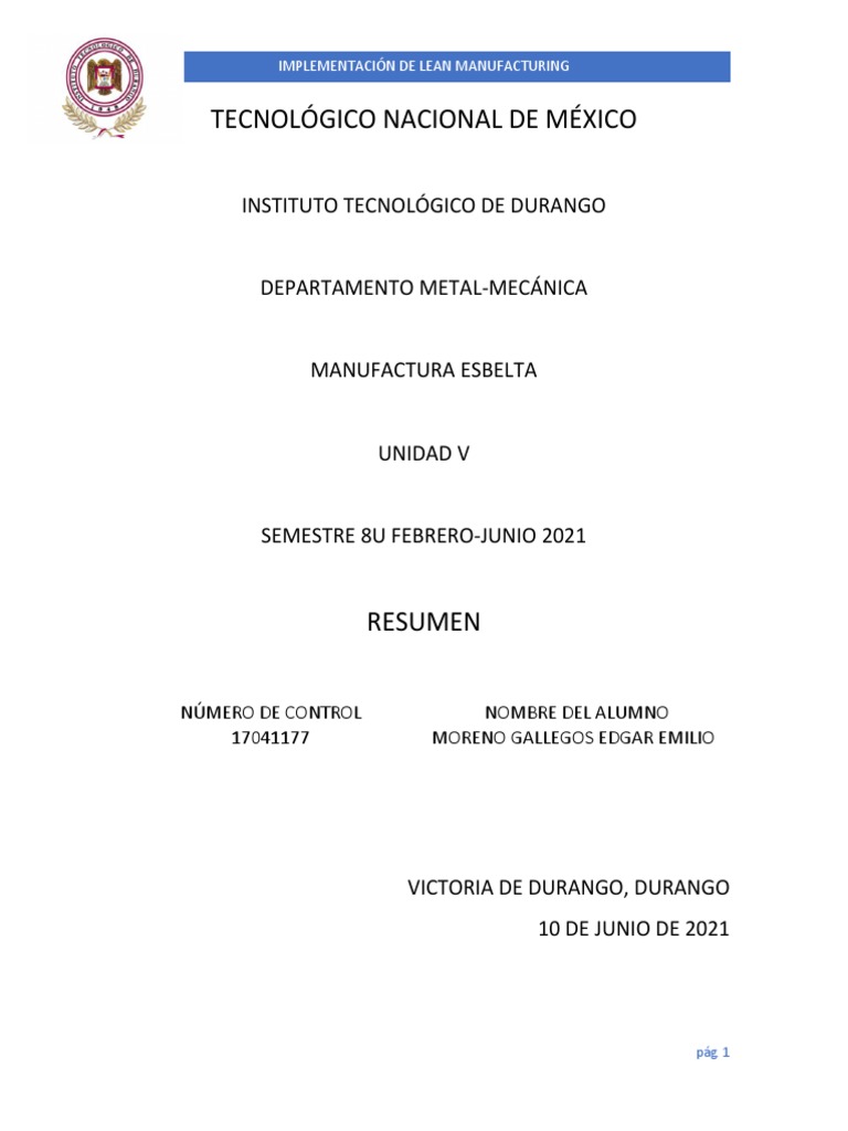 17041177-Resumen U5 | PDF | Lean Manufacturing | Business