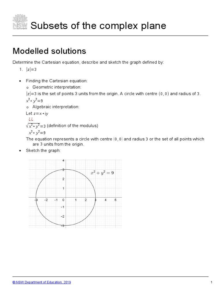 Subsets of The Complex Plane: Modelled Solutions | PDF | Complex Number ...