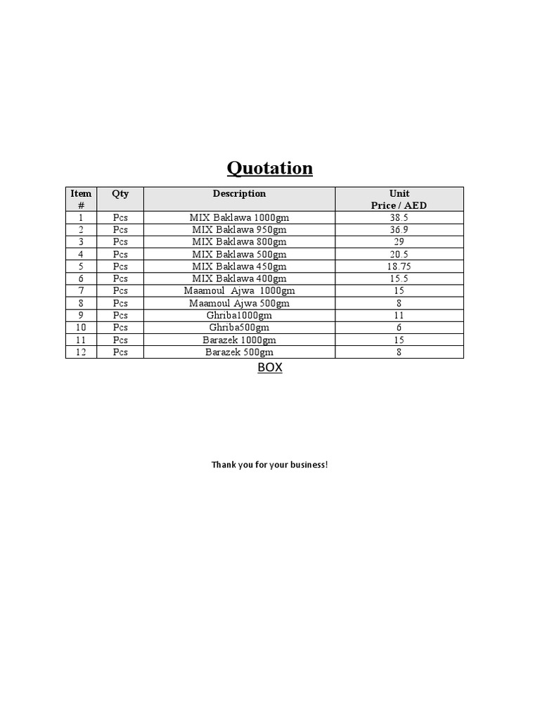 Quotation: Item # Qty Description Unit Price / AED | PDF