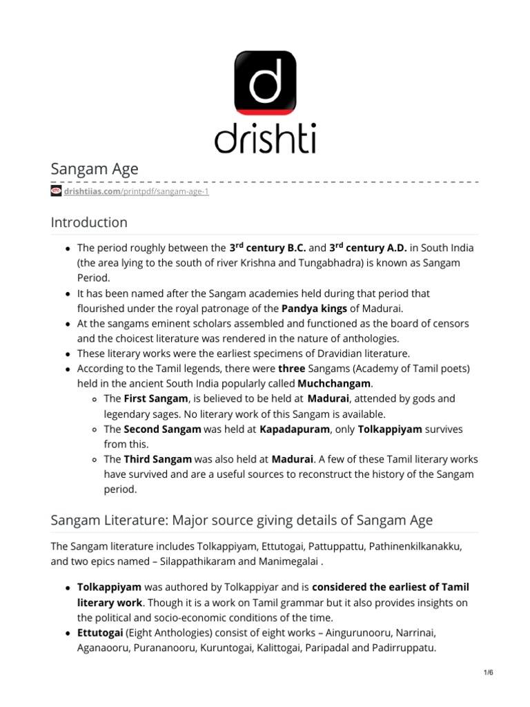 Sangam Age 1 | PDF | Ancient India | Tamils