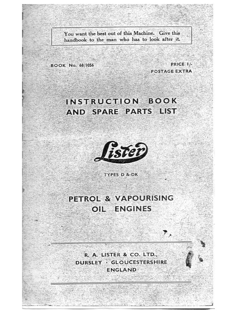 Lister D Instruction Book | PDF