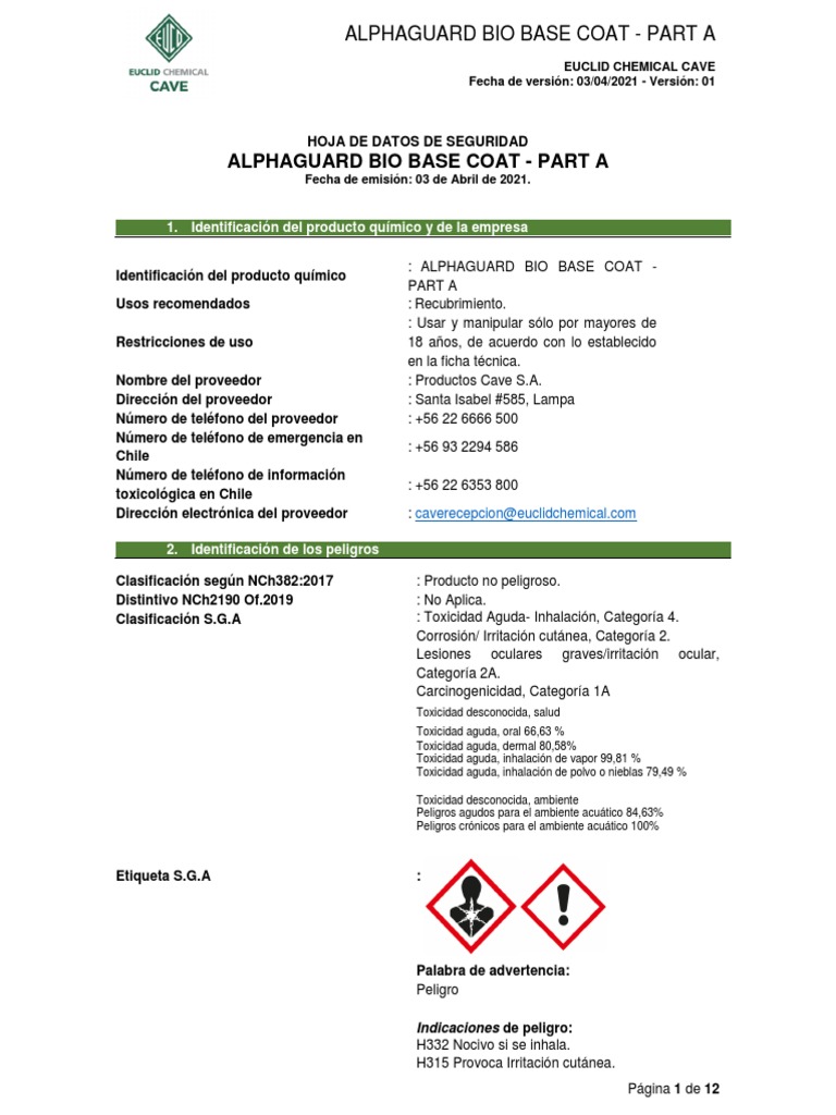 HDS ALPHAGUARD BIO BASE COAT PART A Ver1 | PDF | Dióxido de carbono ...