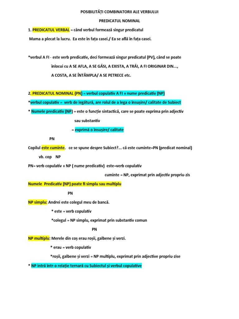 Predicatul Nominal 6 2021 | PDF