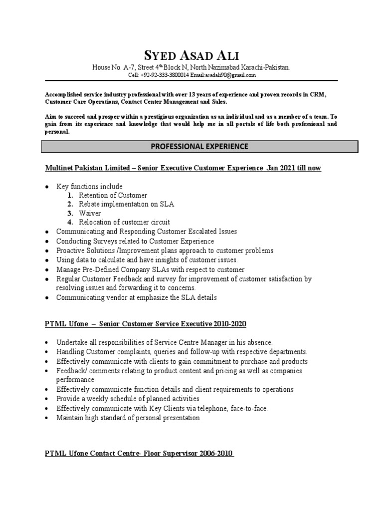 Syed Asad Ali CV 2021 | PDF | Customer Relationship Management | Business