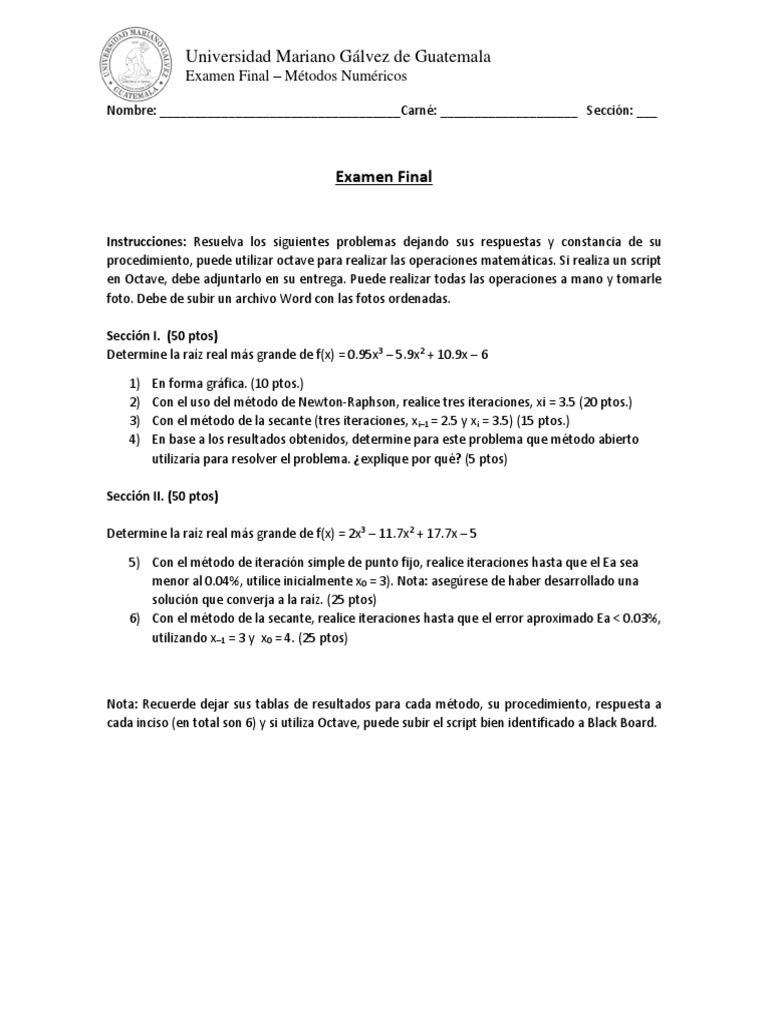 Examen Final Metodos Numericos | PDF