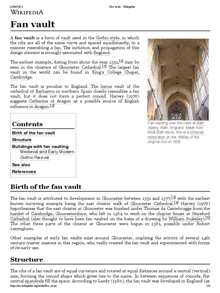 Fan Vault - Wikipedia | PDF | Vault (Architecture) | Christian Architecture