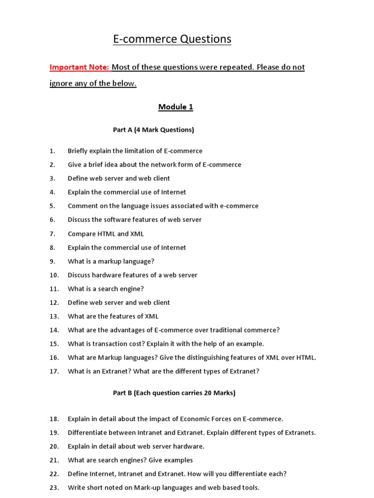 E-Commerce Questions: Important Note | PDF | Markup Language | World ...
