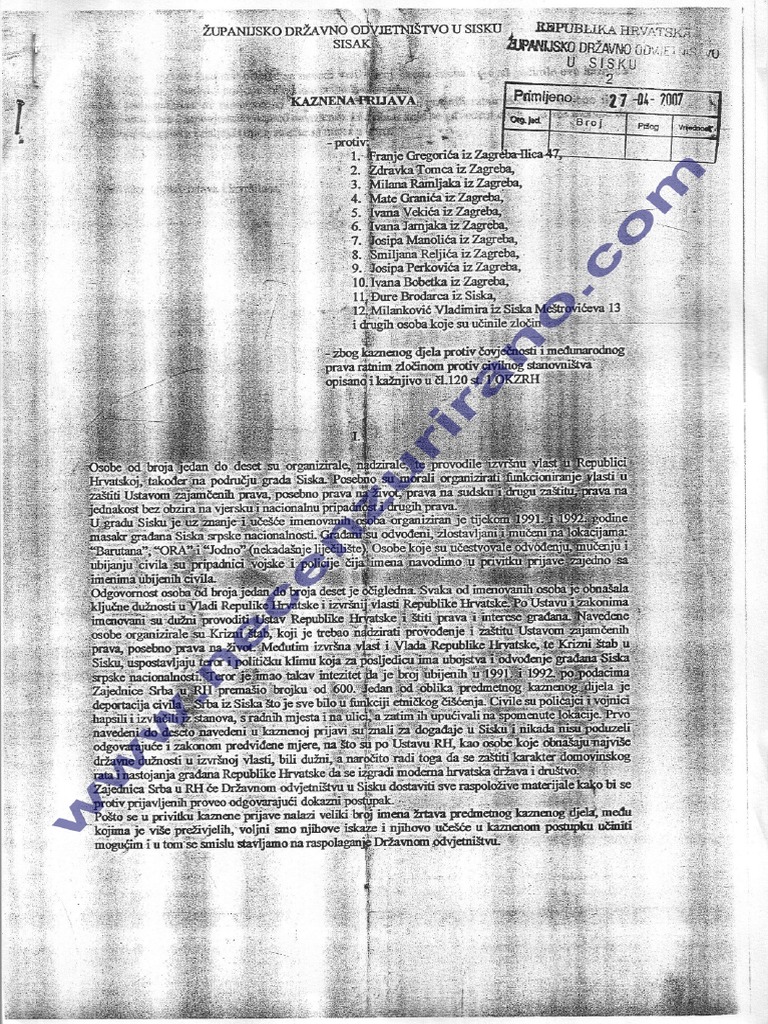 Zlocini U Sisku Krivicna Prijava | PDF