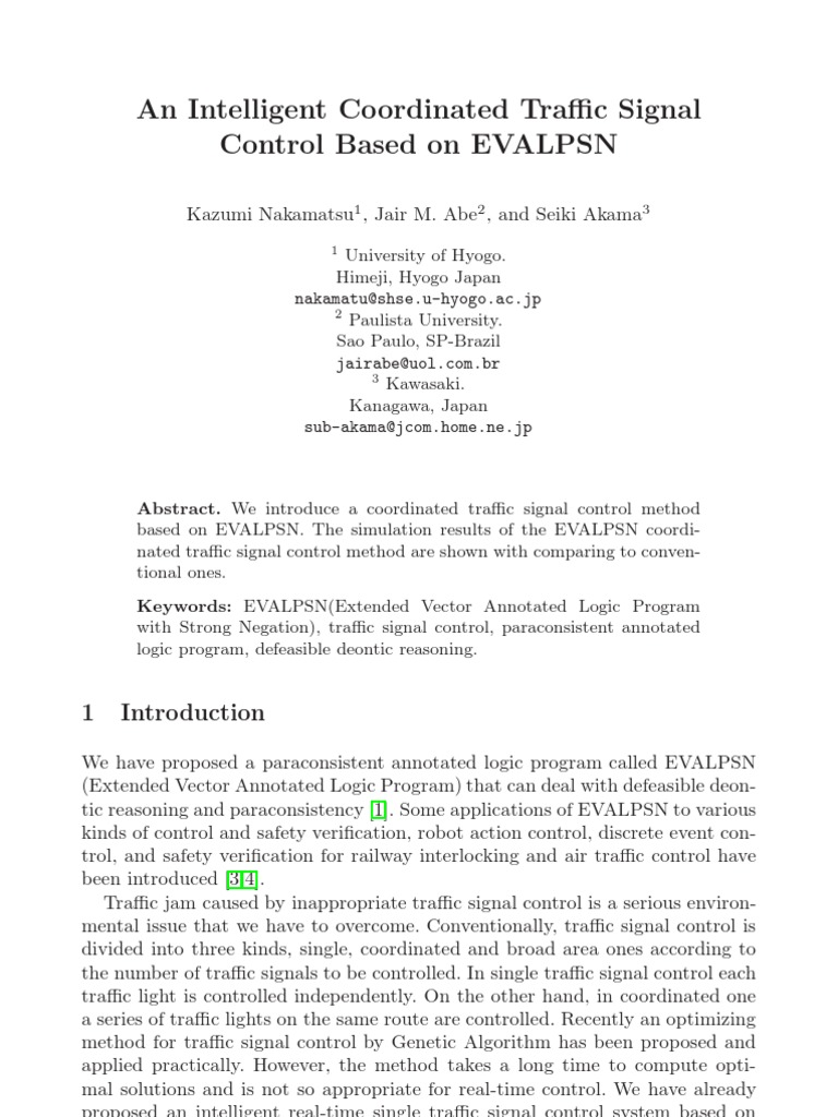 An Intelligent Coordinated Tra C Signal Control Based On EVALPSN | PDF | Traffic | Traffic Light
