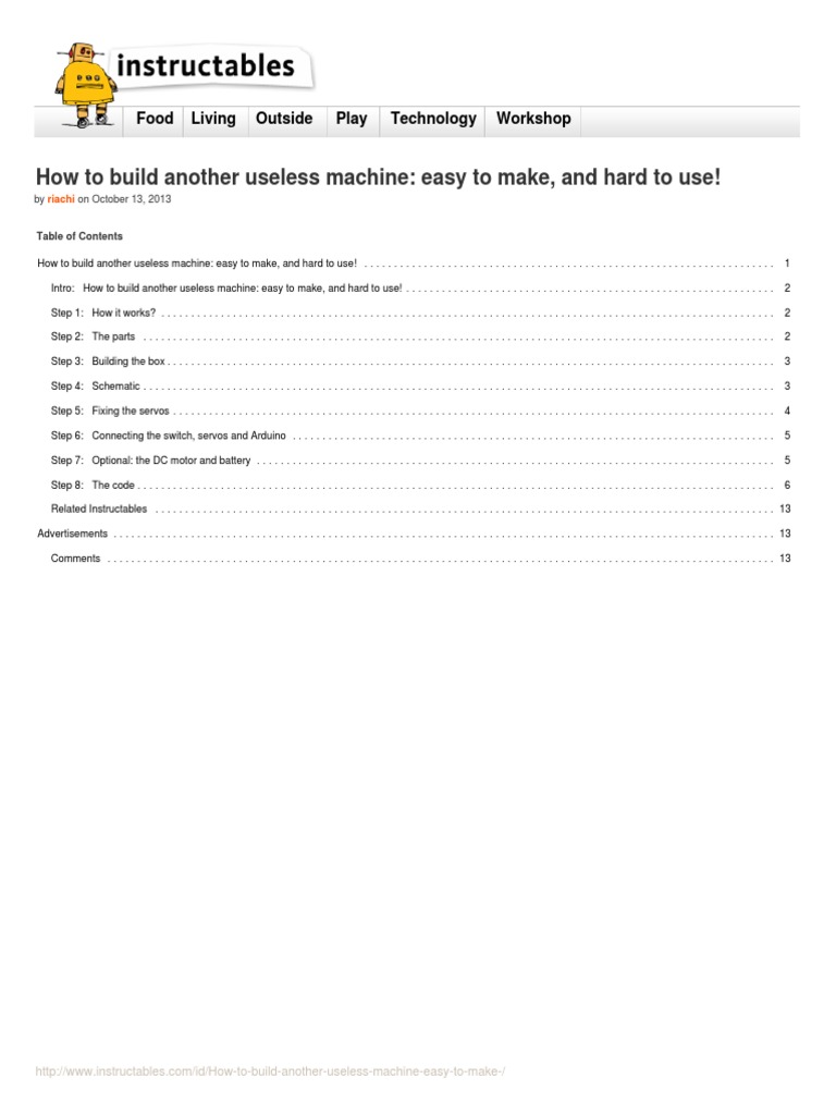 How To Build Another Useless Machine: Easy To Make, and Hard To Use! | PDF | Arduino | Electric ...