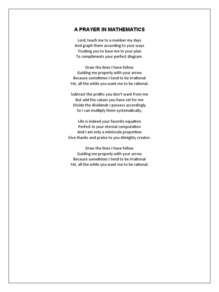 A Prayer in Mathematics-Number 10 | PDF