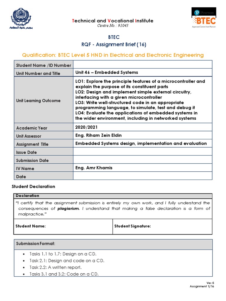 Unit 46 Assignment Embedded Systems | Download Free PDF ...