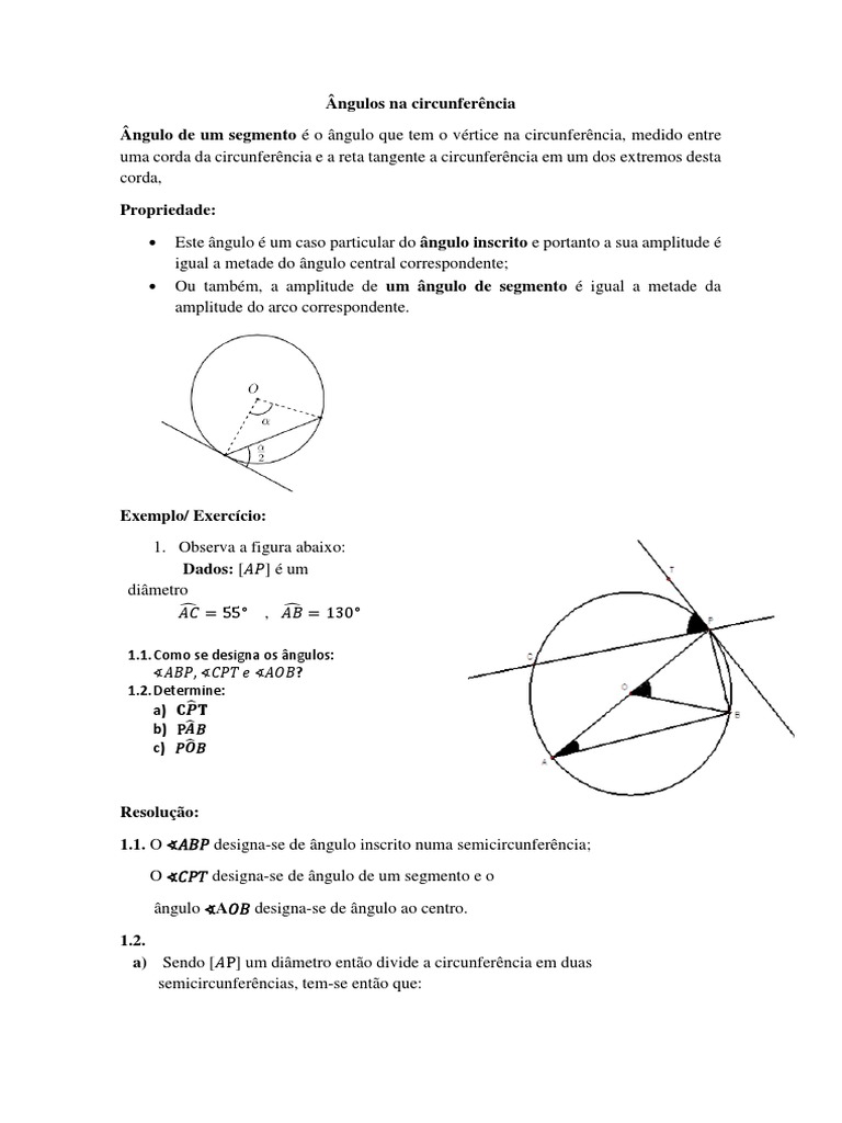 Angulo de Um Segmento, Ângulos Excêntrico Interior e Exterior 9 | PDF ...