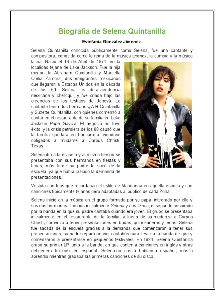 Biografía de Selena Quintanilla | PDF