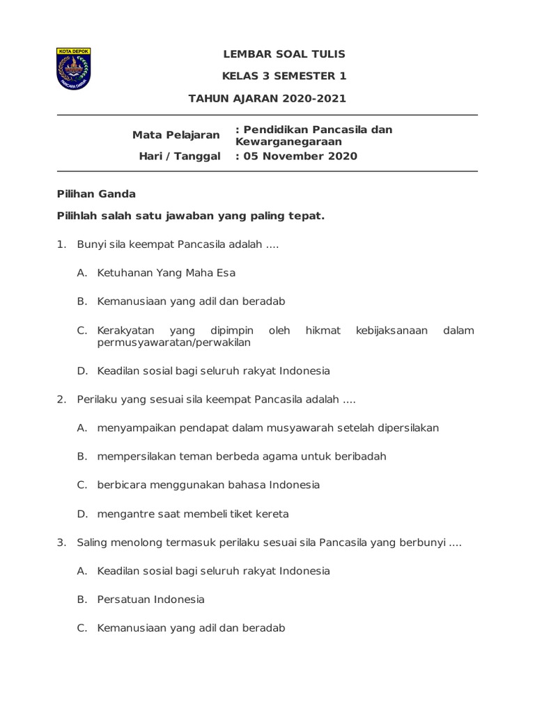 Soal PH PPKN Tema 3 | PDF