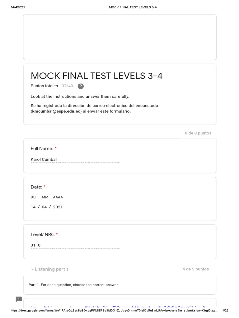Mock Final Test Levels 3-4 | PDF | Games & Activities