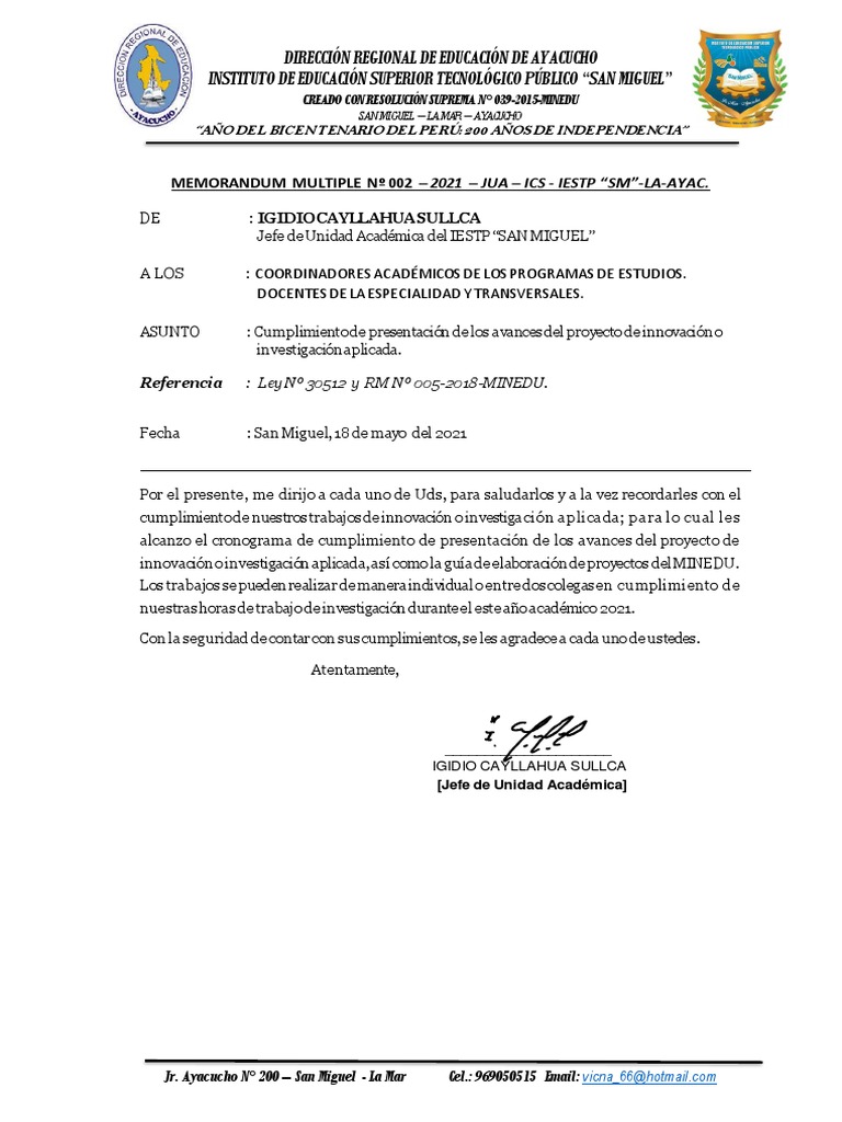 Memorandum Multiple #002 - 2021 Abril | PDF | Investigación y desarrollo | Innovación