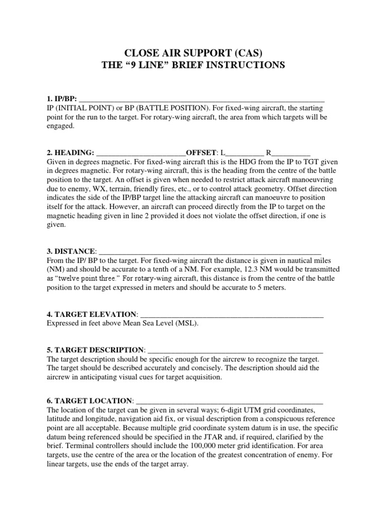 CLOSE AIR SUPPORT (9-Line) Guide | PDF | Artillery | Geography