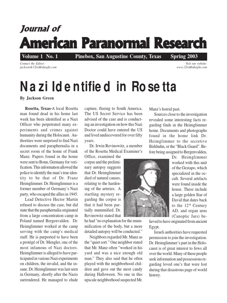 Journal of American Paranormal Research Issue 1 | PDF | Violence