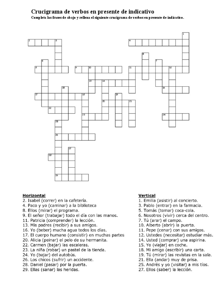 Crucigrama de Verbos en Presente de Indicativo | PDF