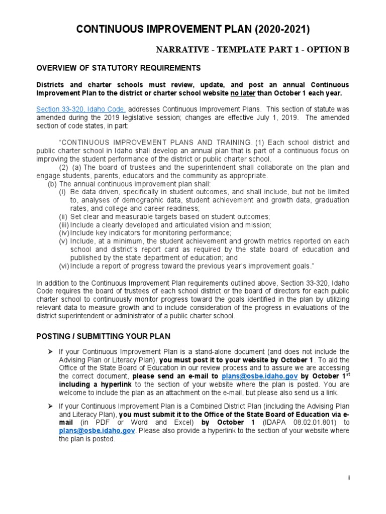 Continuous Improvement Plan (2020-2021) : Narrative - Template Part 1 ...