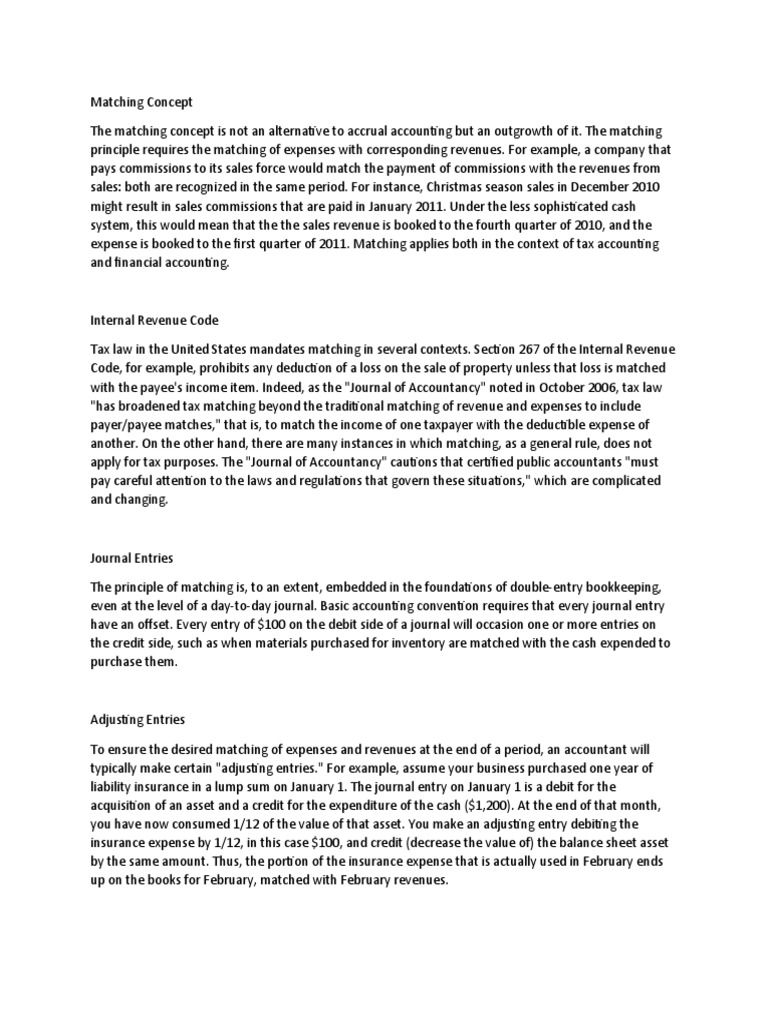 Matching Principle Concept - Accounting | PDF | Debits And Credits ... Matching Principle Concept - Accounting | PDF | Debits And Credits ...